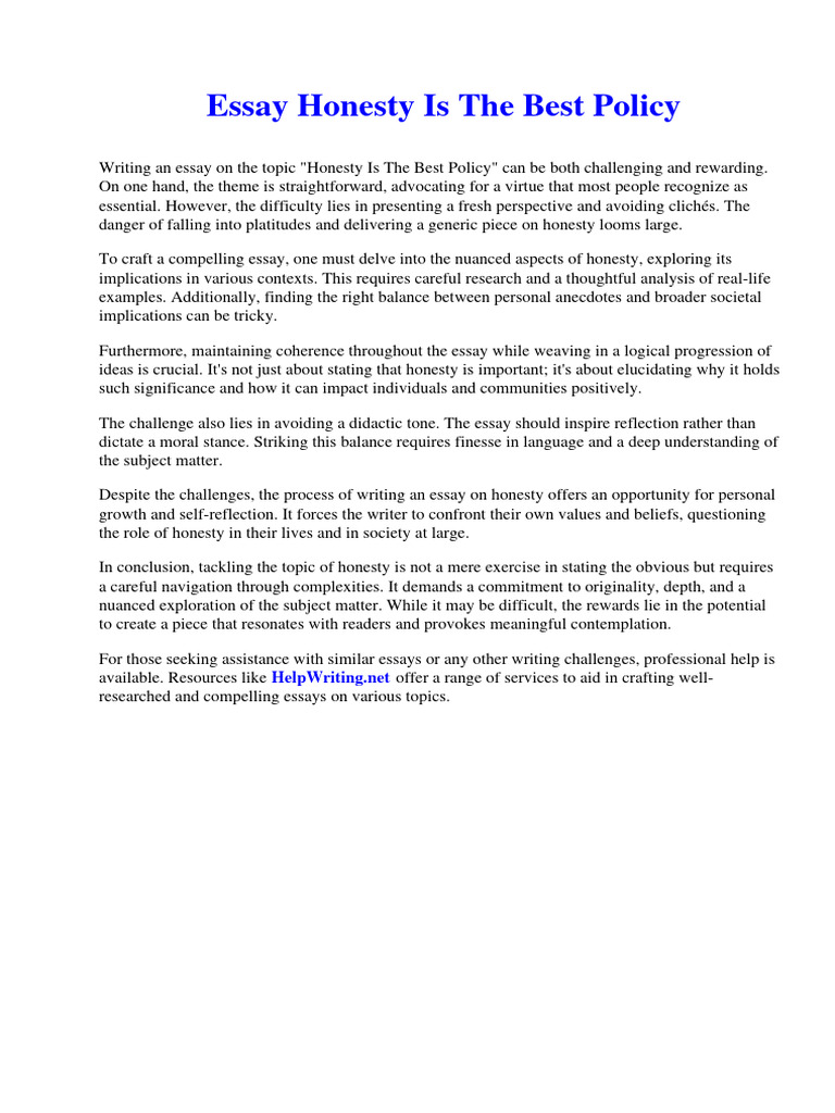 Essay Honesty Is The Best Policy | PDF | Slot Machine | Coral Reef