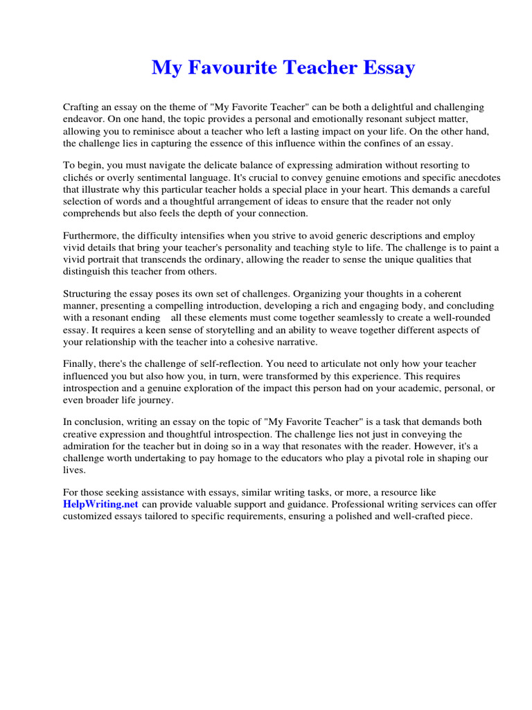 My Favourite Teacher Essay | PDF