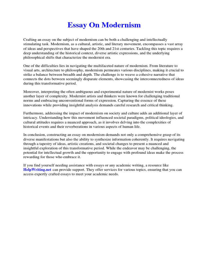 Essay on Modernism | PDF | Modernism | Social Work