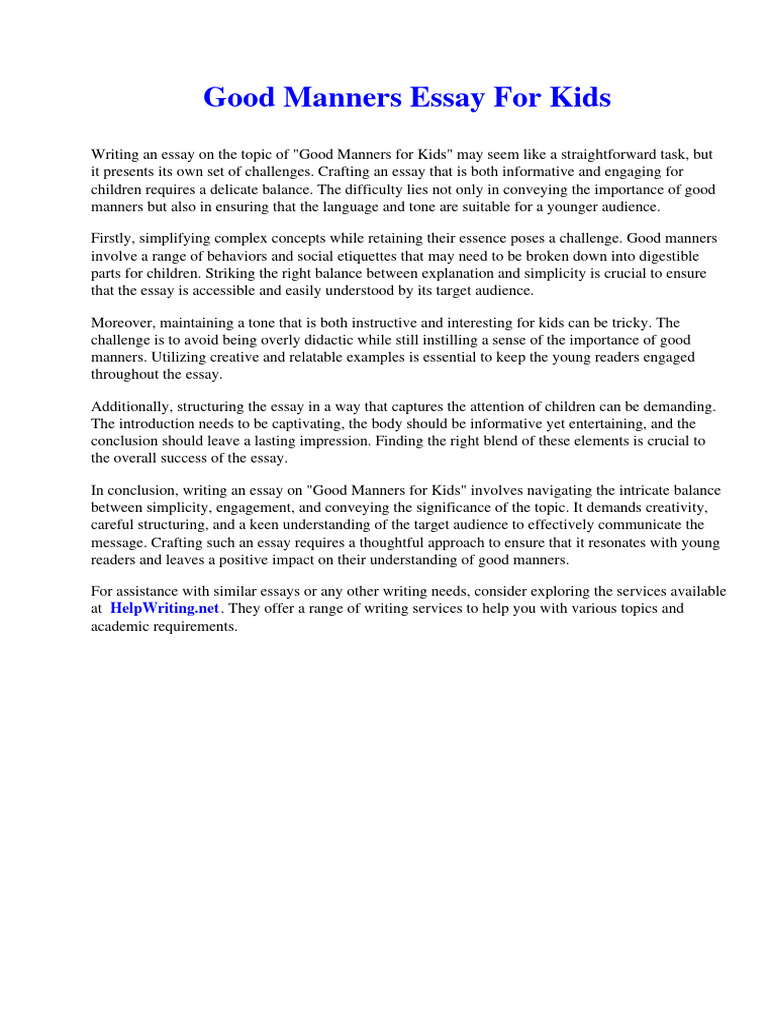 Good Manners Essay For Kids | PDF