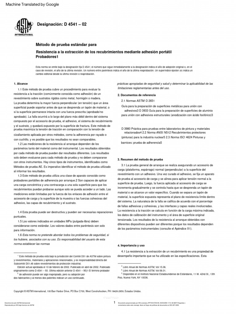 Astm D4541-02 | PDF | Revestimiento | Resistencia a la tracción