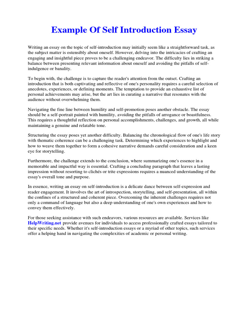 Example of Self Introduction Essay | PDF