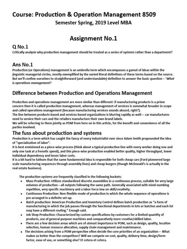8509 Assignment No.1 | PDF | Automation | Operations Management 8509 Assignment No.1 | PDF | Automation | Operations Management