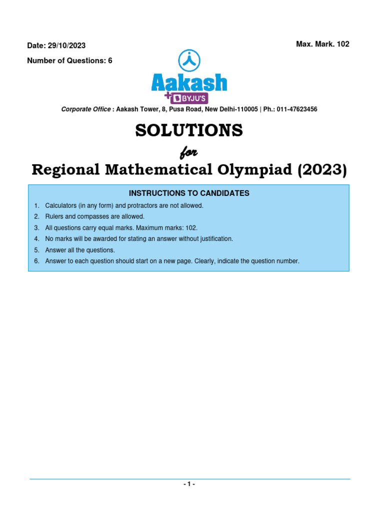 RMO 2023 Solutions and Instructions | PDF | Triangle | Circle