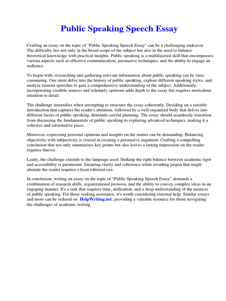 Public Speaking Speech Essay | PDF