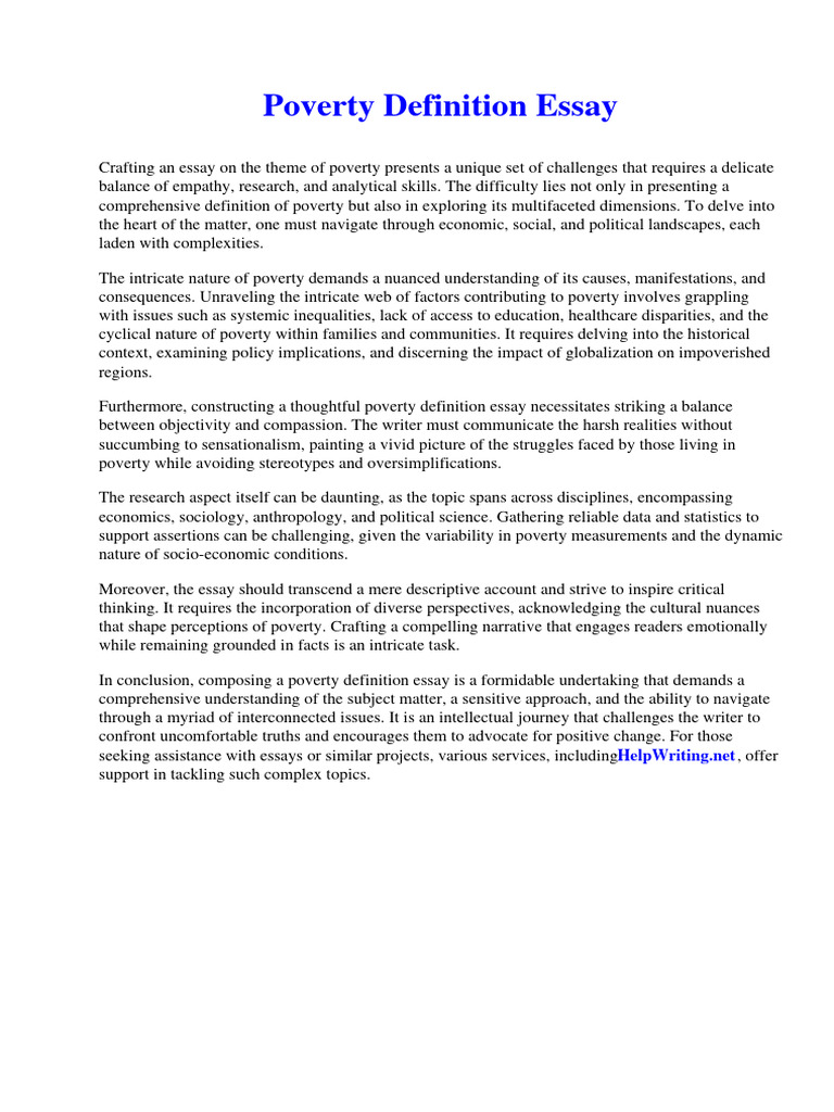 Poverty Definition Essay | PDF | Intellectual Disability | Violence