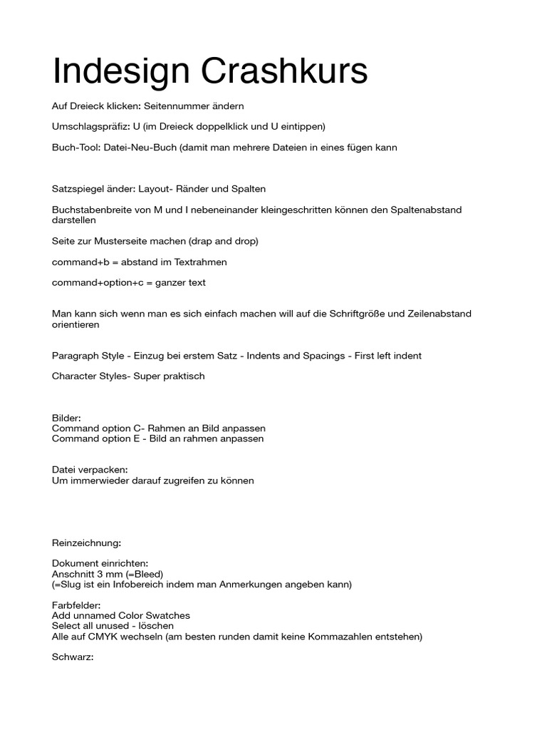 Indesign Crashkurs Mitschrift | PDF
