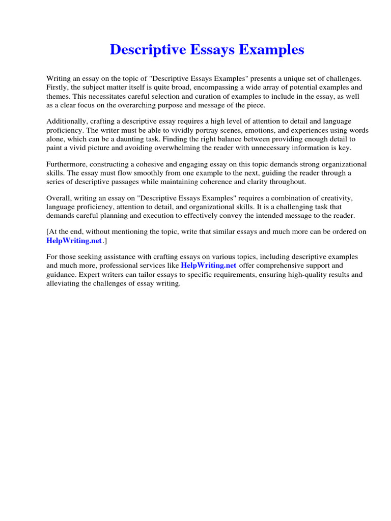Descriptive Essays Examples | PDF