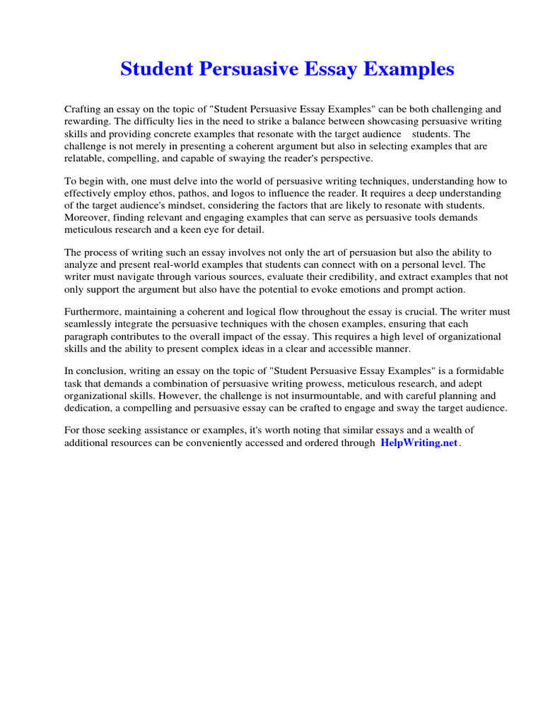 Student Persuasive Essay Examples | PDF | Persuasion | Cough