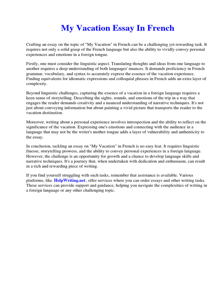 My Vacation Essay in French | PDF | Hamlet | Linguistics