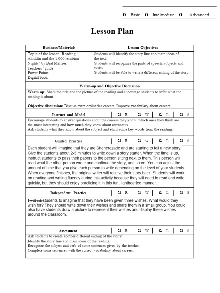 Lesson Plan Template Writing 2 | PDF