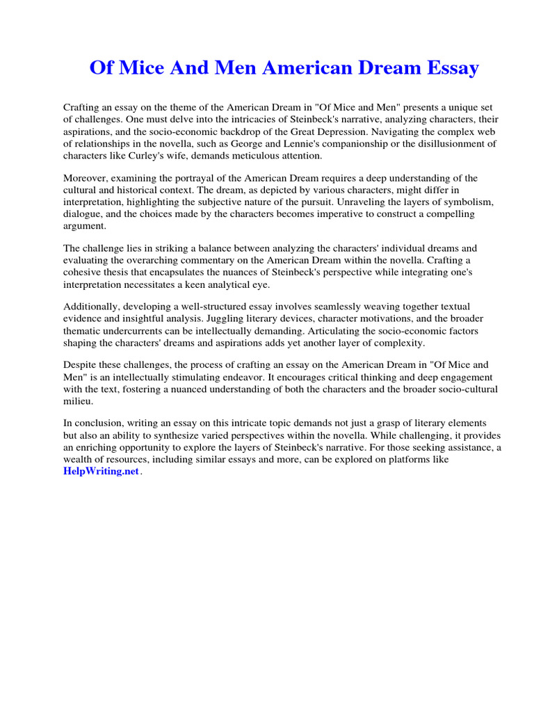 Of Mice and Men American Dream Essay | PDF
