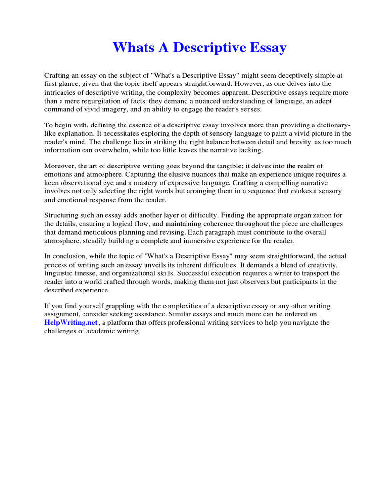 Whats A Descriptive Essay | PDF | Essays | Predation