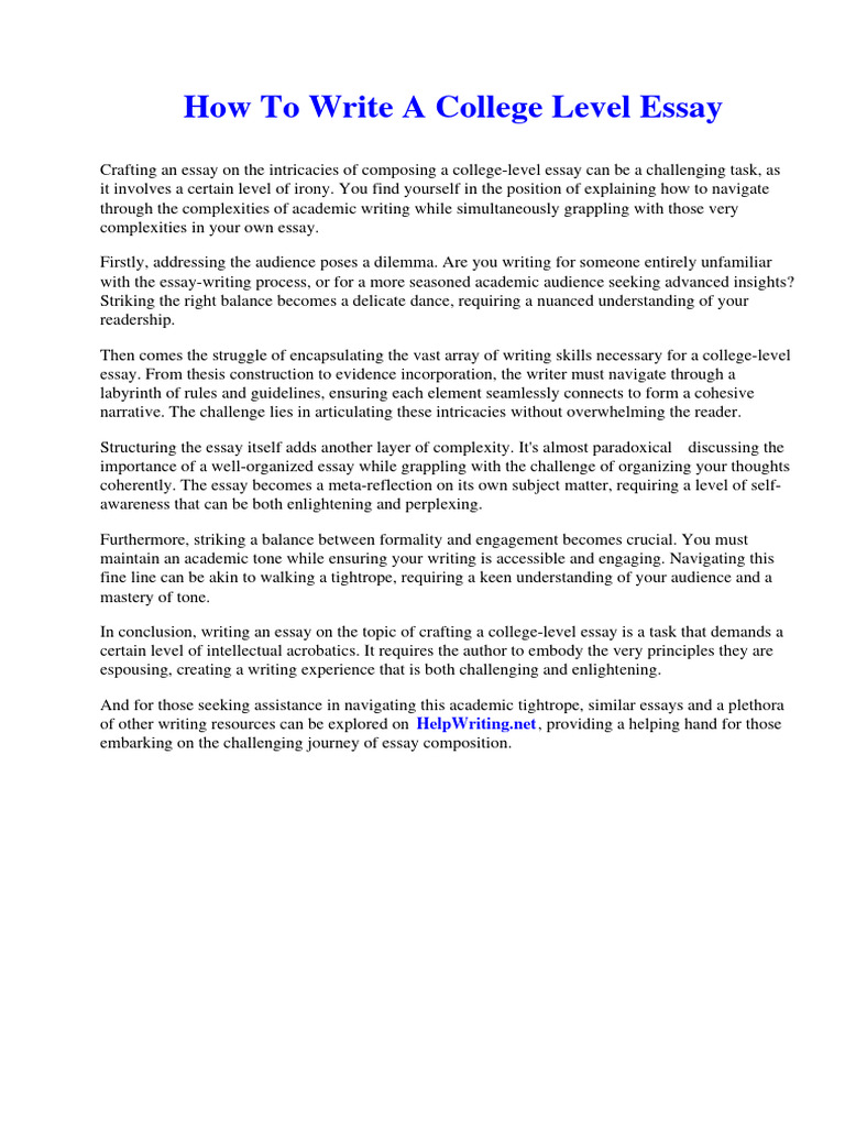 How To Write A College Level Essay | PDF