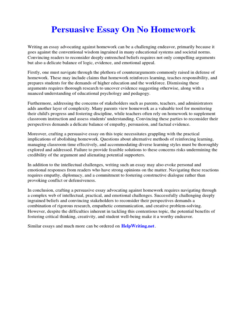 Persuasive Essay On No Homework | PDF