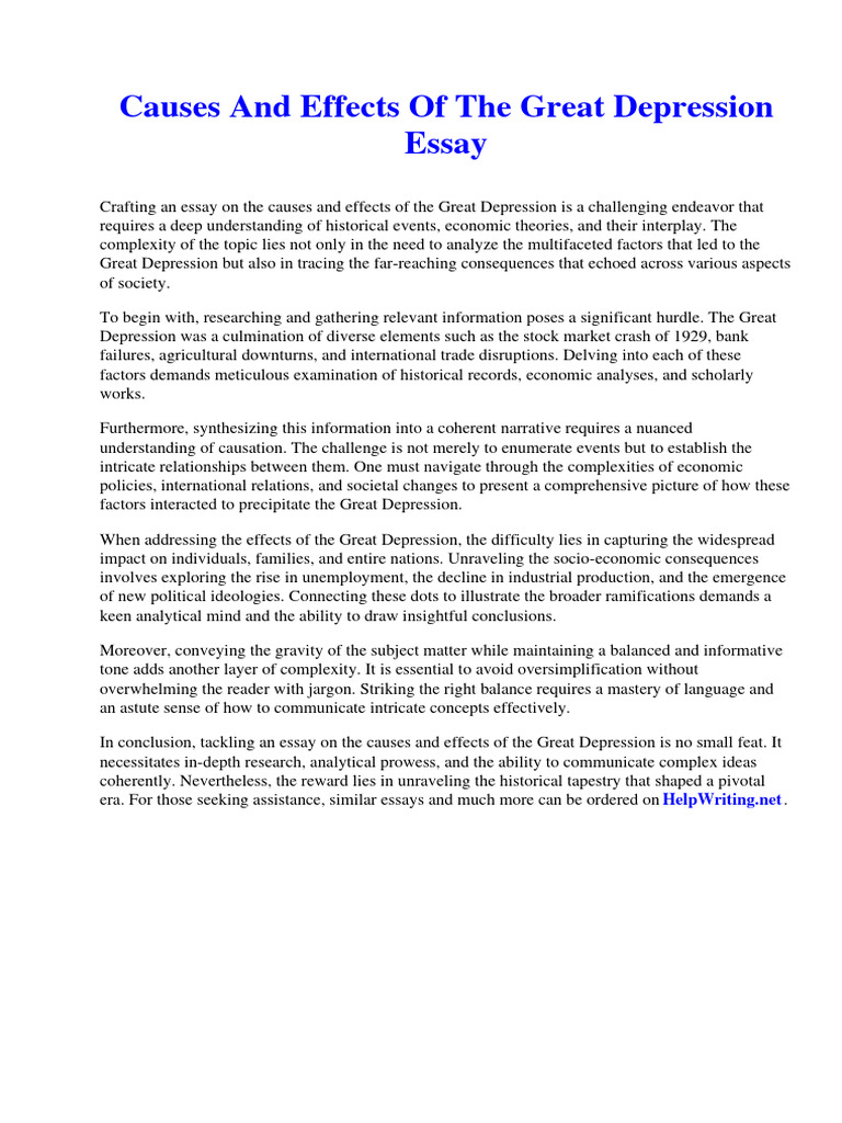 Causes and Effects of the Great Depression Essay | PDF | Cognitive ...
