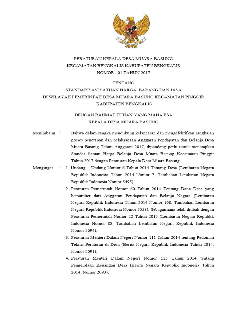 Perkades Standarisasi Harga MB | PDF | Pengelolaan Keuangan & Uang