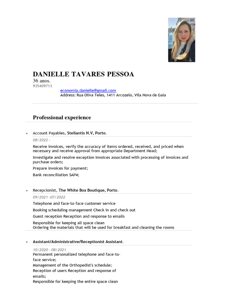 CV Danielle Tavares Pessoa | PDF | Accounts Payable | Taxes