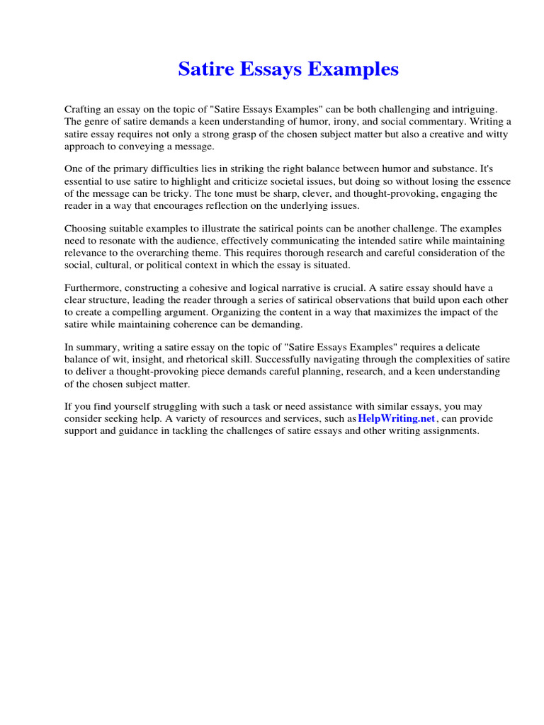 Satire Essays Examples | PDF | Essays | Satire