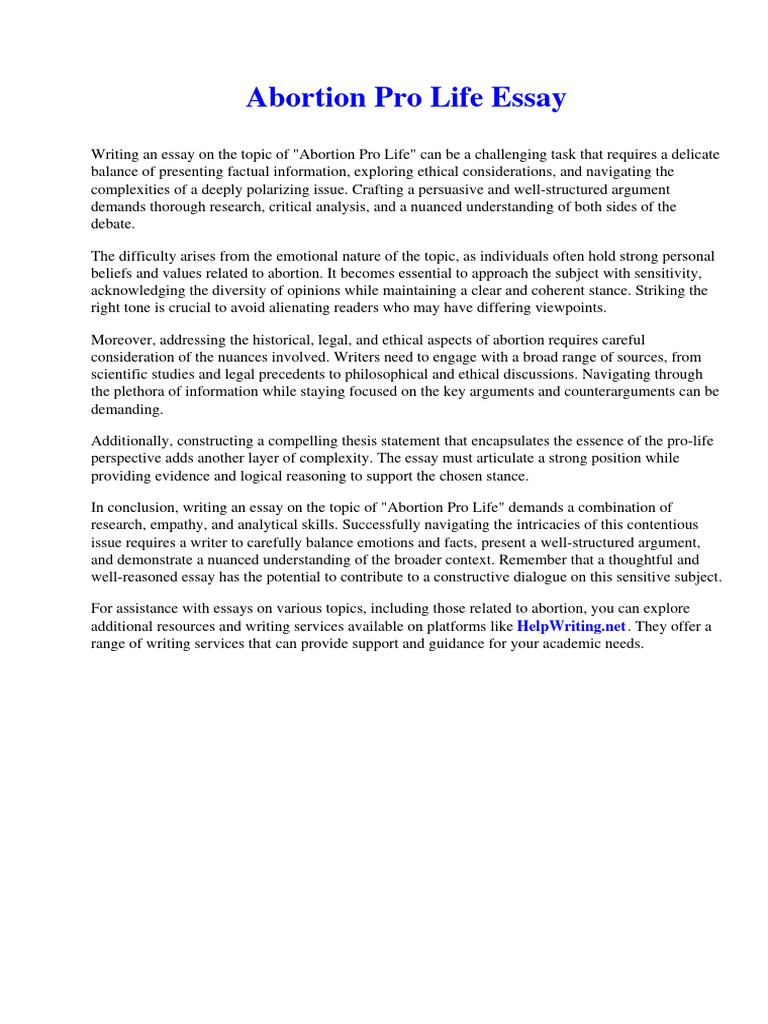 Abortion Pro Life Essay | PDF | The Sea Wolf | Essays