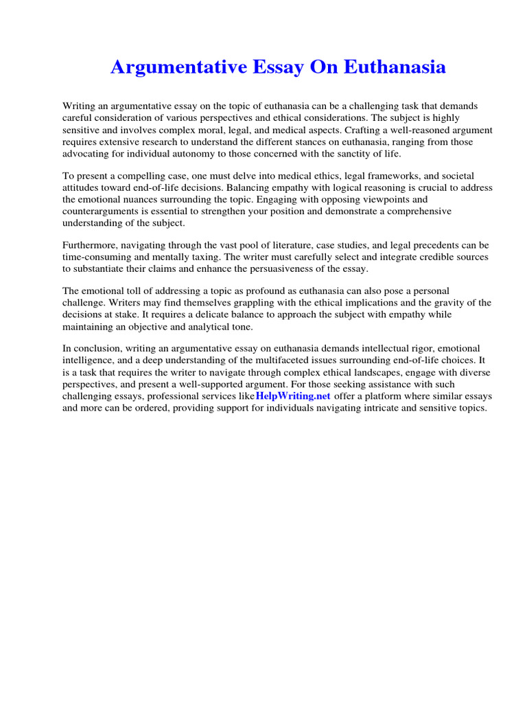 Argumentative Essay On Euthanasia | PDF