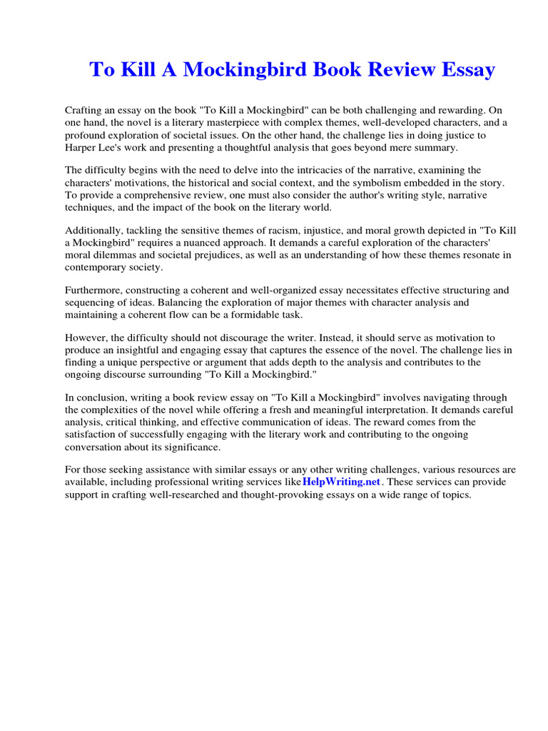 To Kill a Mockingbird Book Review Essay | PDF | First Epistle To The ...