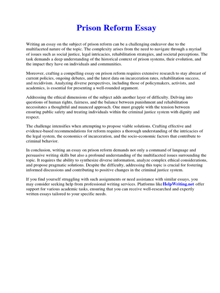 Prison Reform Essay | PDF
