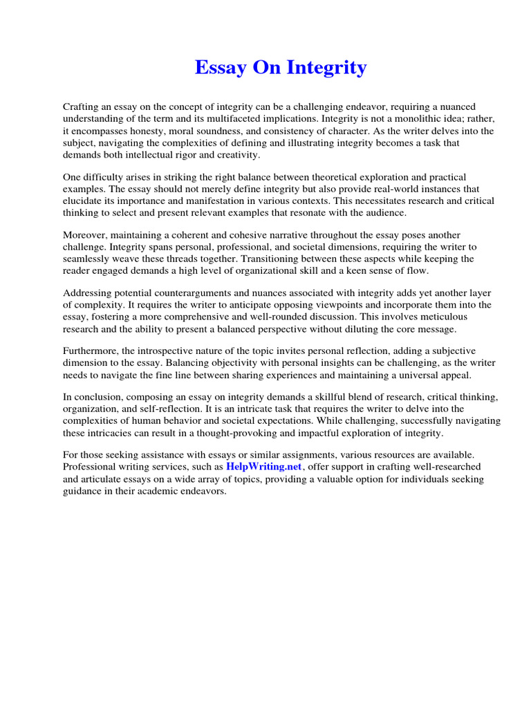 Essay On Integrity | PDF | Essays | Health Care