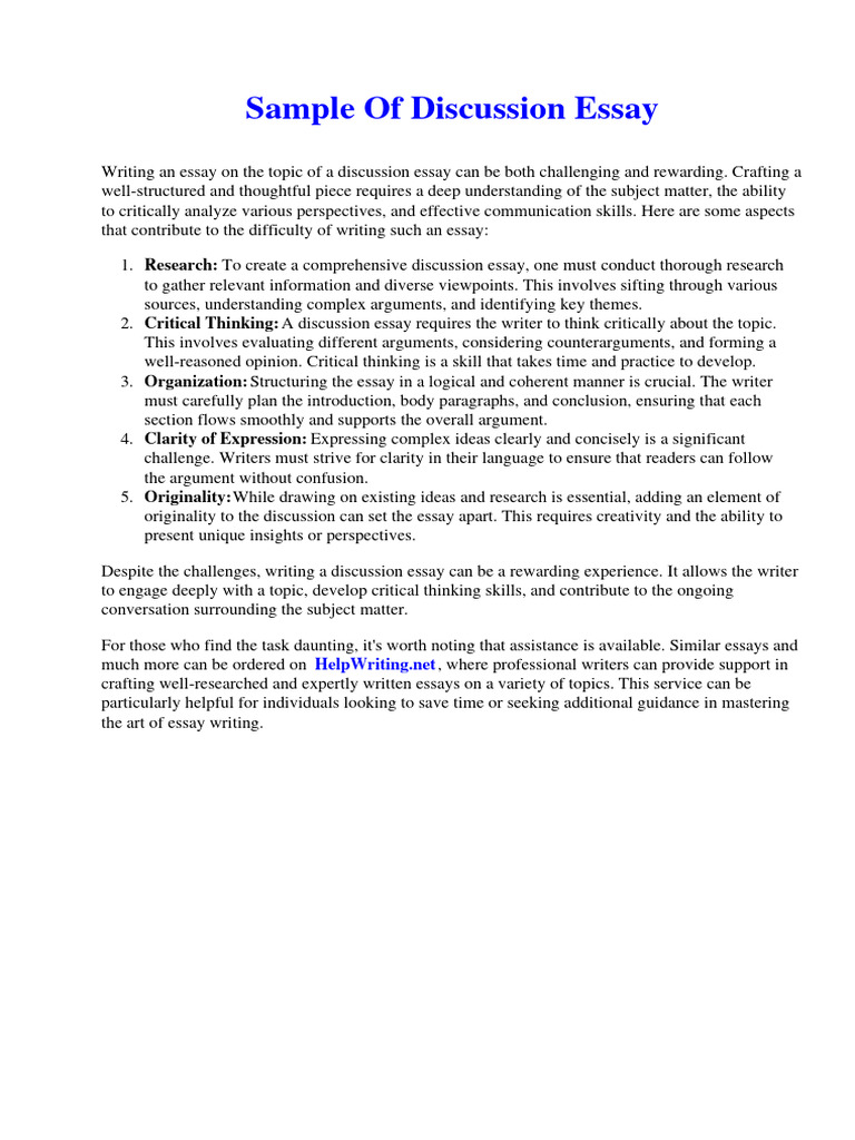 Sample of Discussion Essay | PDF | Essays | Critical Thinking