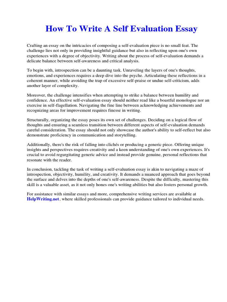 How To Write A Self Evaluation Essay | PDF