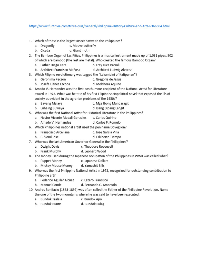 Philippine History Quiz | PDF | History