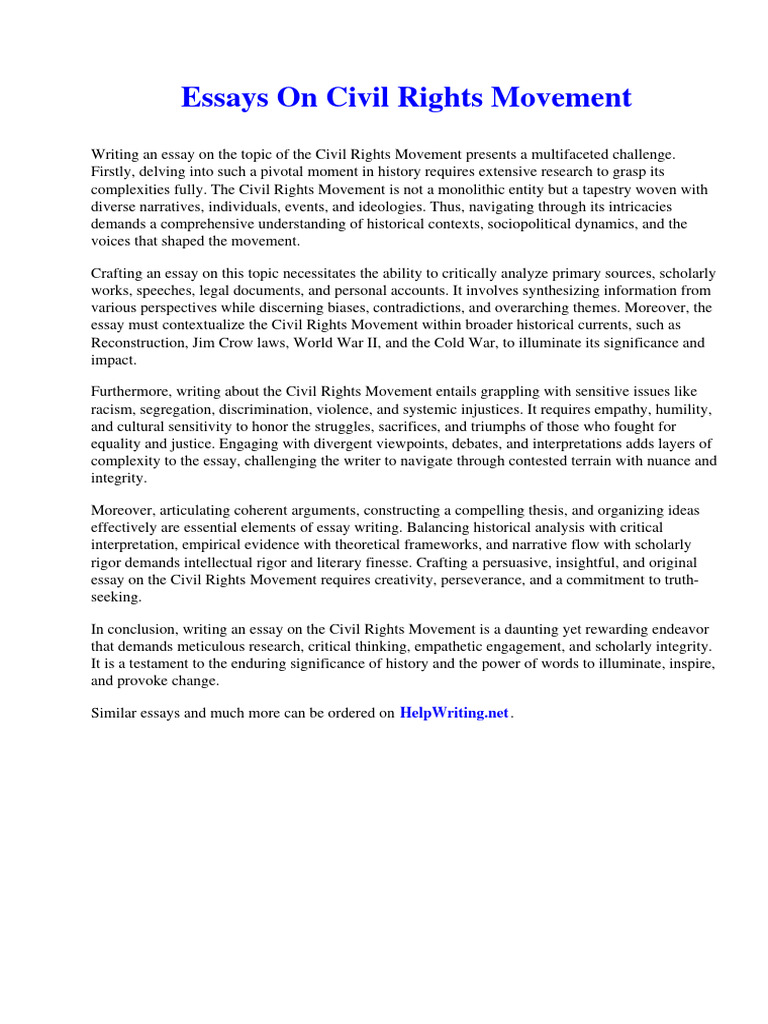 Essays on Civil Rights Movement | PDF | Cheque | Deposit Account