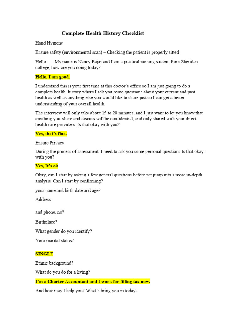 MY Complete Health History Checklist | PDF | Headache | Diabetes