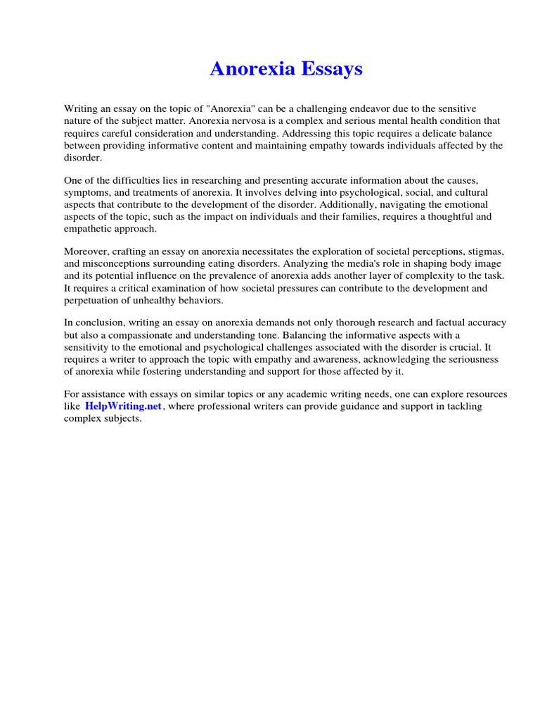 Anorexia Essays | PDF | Anorexia Nervosa | Mental Disorder