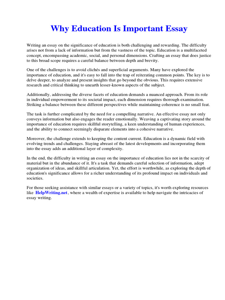 Why Education Is Important Essay | PDF