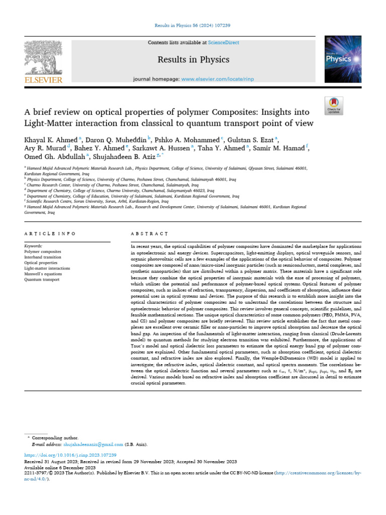 A Brief Review On Optical Properties of Polymer Composites - Insights ...