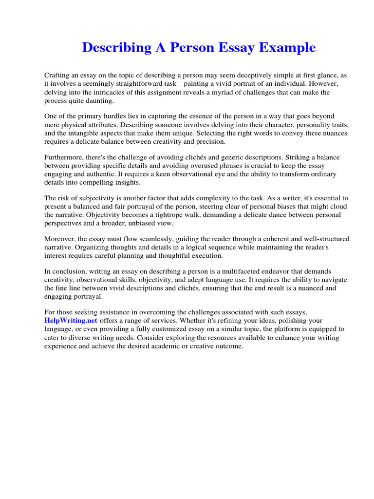 Describing A Person Essay Example | PDF | Potato | Essays