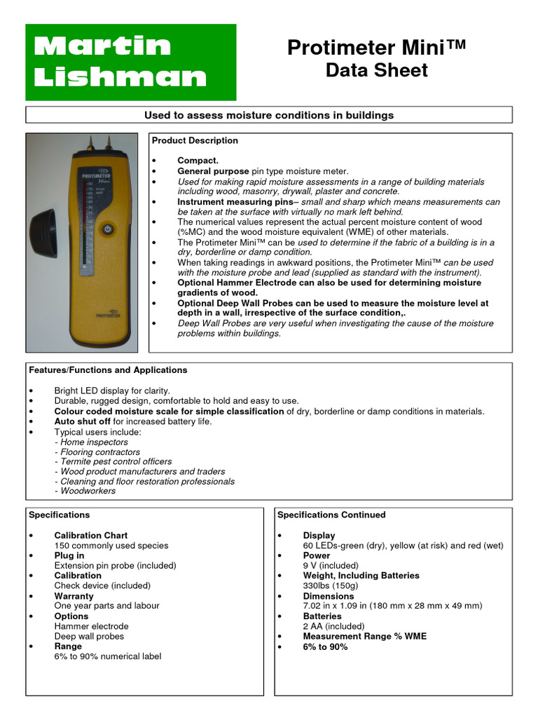 Protimeter Mini | PDF | Civil Engineering | Manufactured Goods