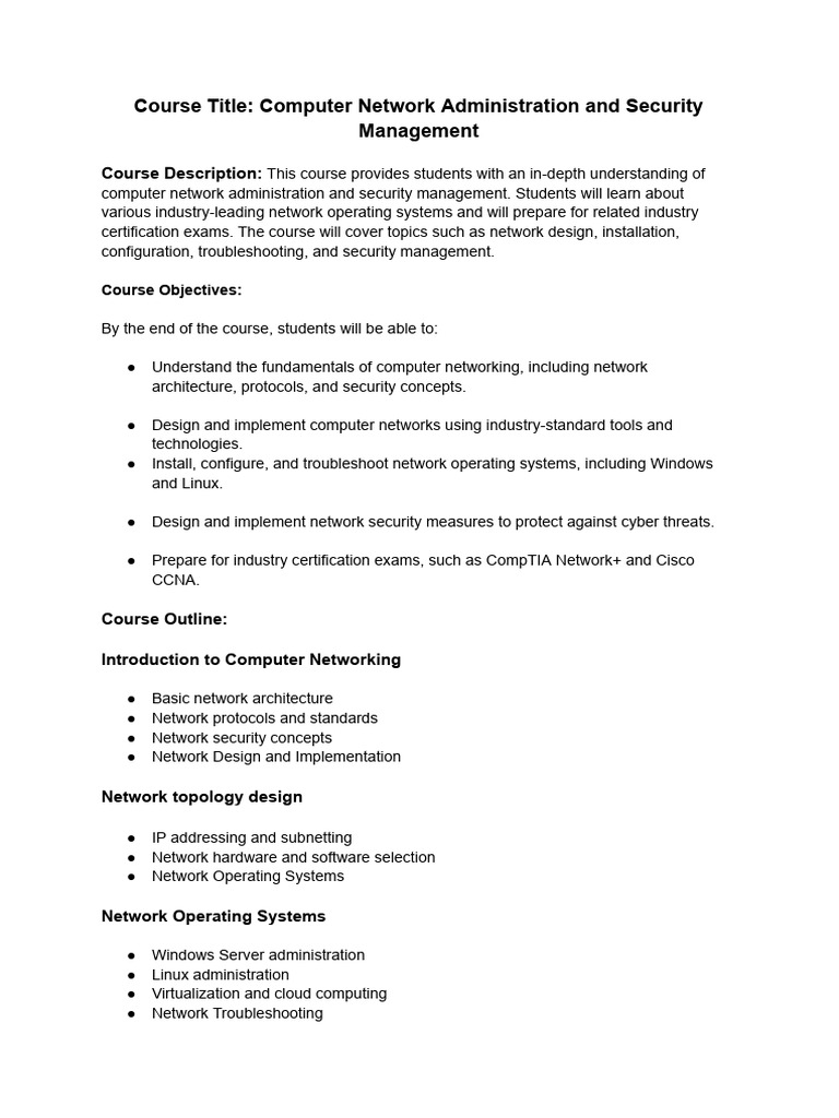 Computer Network Administration and Security Management | PDF ... Computer Network Administration and Security Management | PDF ...