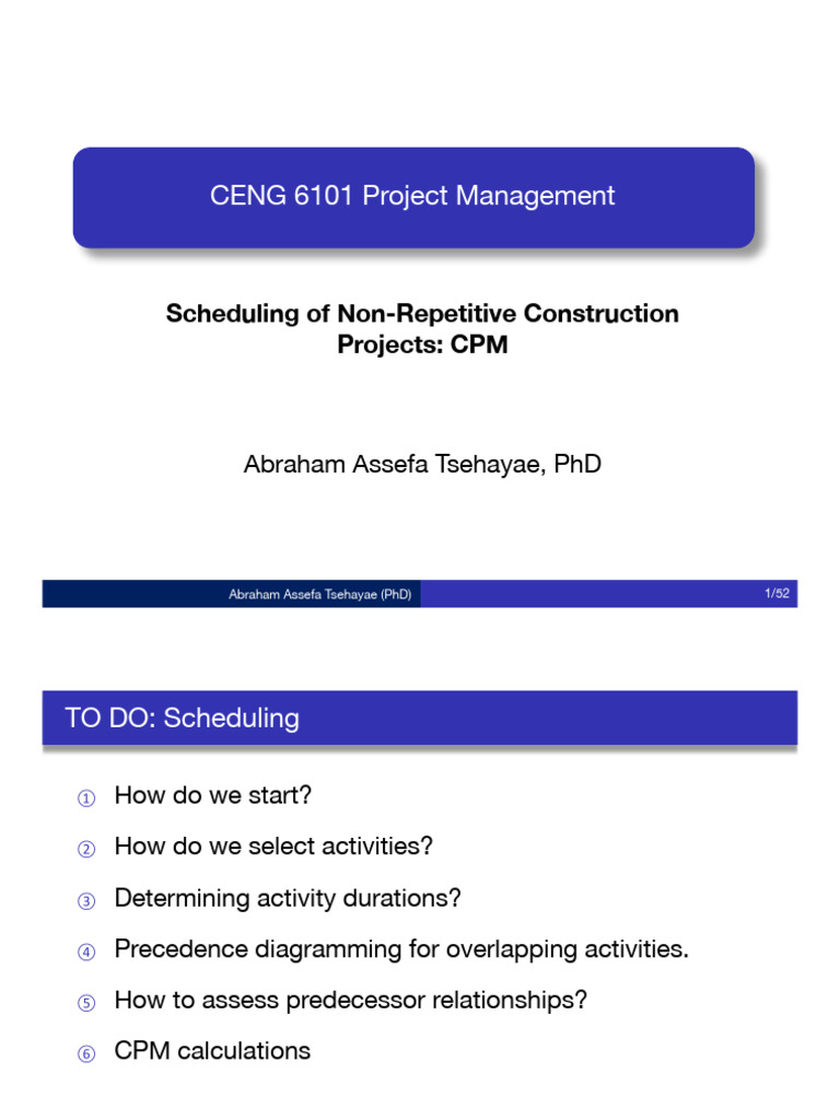 CENG 6101 - Lesson 2b - Scheduling CPM | PDF | Project Management