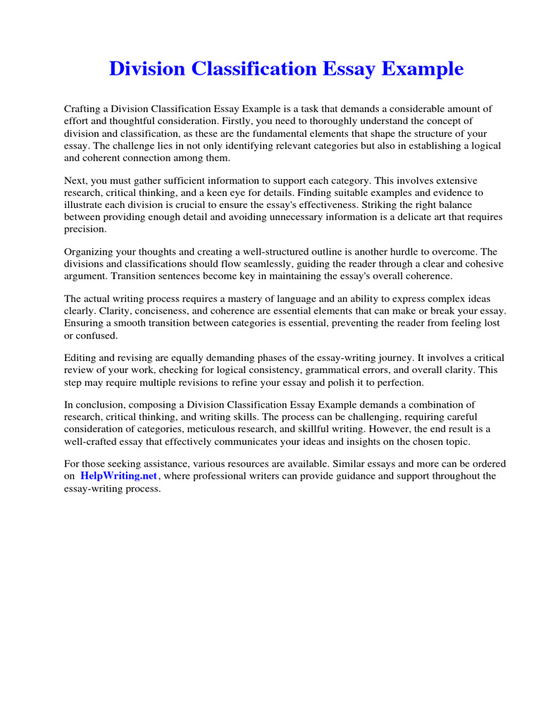 Division Classification Essay Example | PDF | Essays | Thought