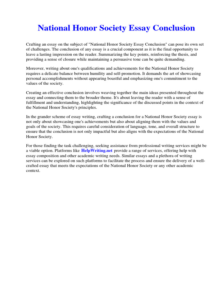 National Honor Society Essay Conclusion | PDF