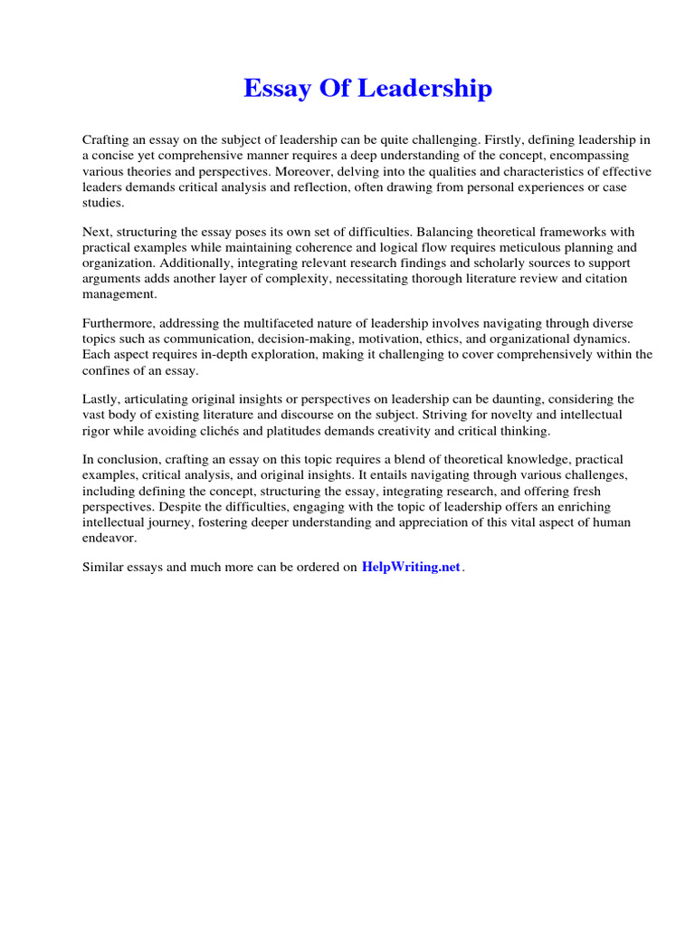 Essay of Leadership | PDF | Leadership | Critical Thinking