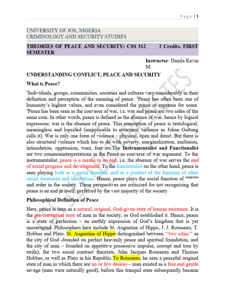 Css 312 Lecture Note 2023 | PDF | Theory | Pacifism