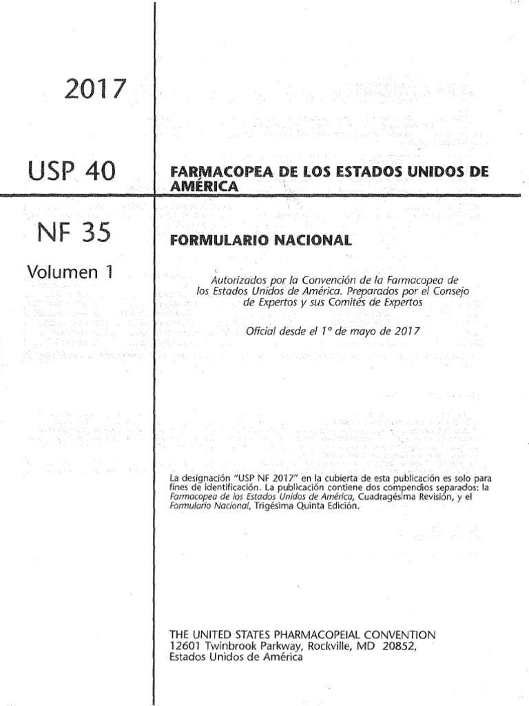 Usp 40 - Tomo 1 | PDF | Calidad | Cuidado de la salud