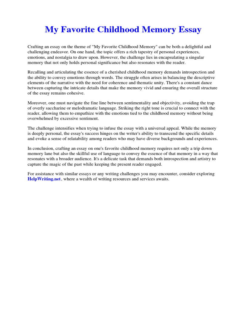 My Favorite Childhood Memory Essay | PDF | Health Care | Internet