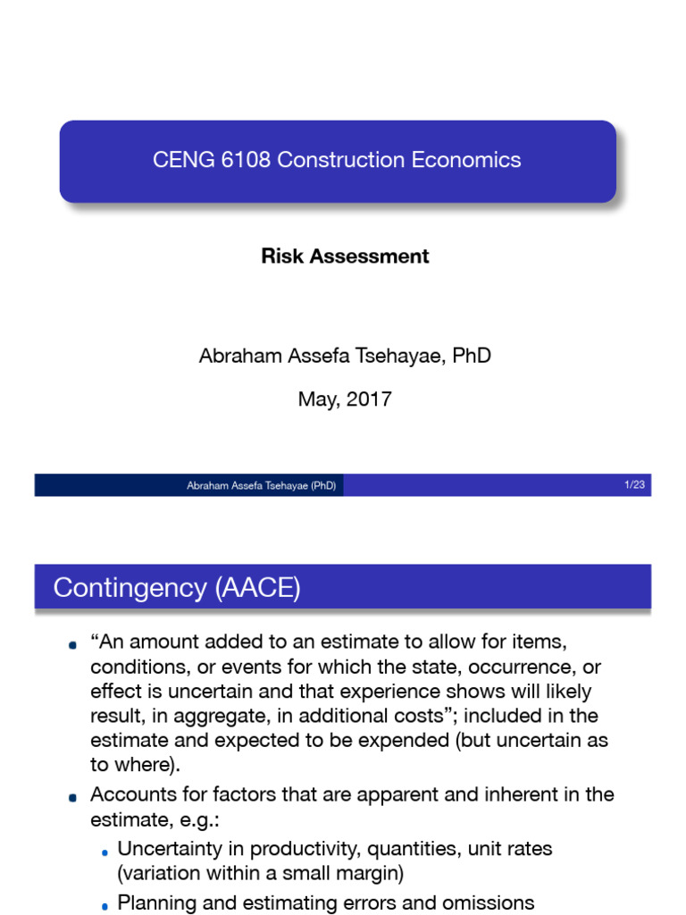 CENG 6108 - Lesson - Risk Assessment | PDF | Risk | Uncertainty