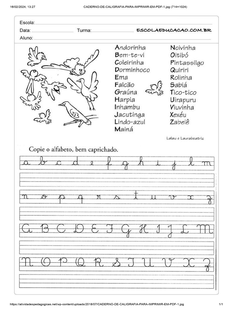 Caderno de Caligrafia para Imprimir em PDF 1 | PDF