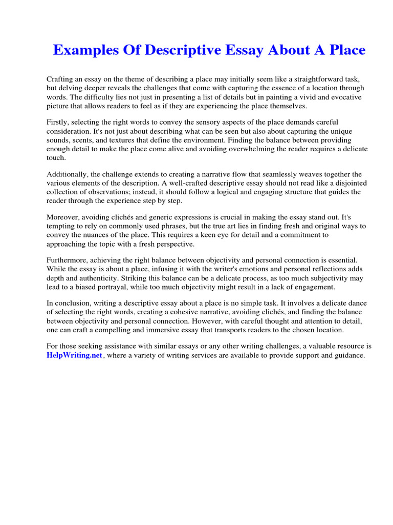 Examples of Descriptive Essay About A Place | PDF | Black Hole | Essays