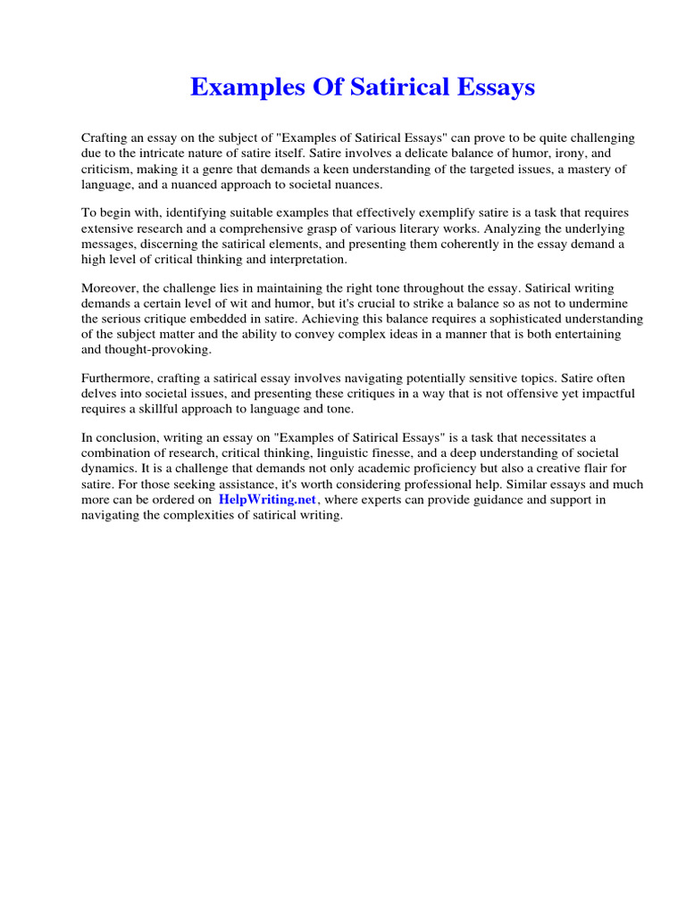 Examples of Satirical Essays | PDF